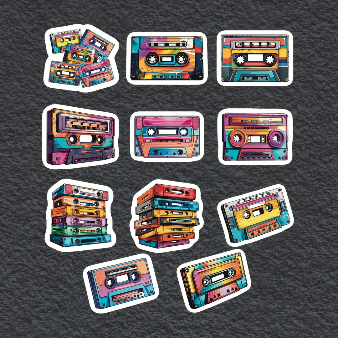 1980's Cassette Tape Stickers, Set of 22 Stickers, Cassette Stickers ...