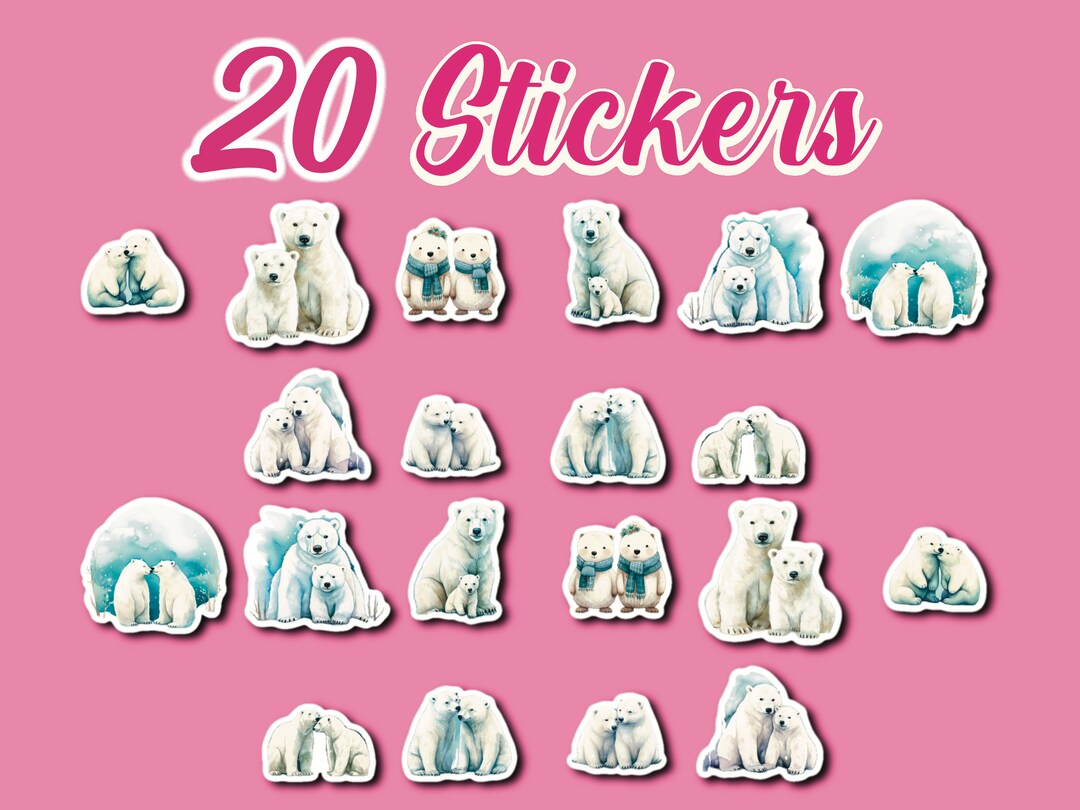 Polar Bear Stickers, Set 20 Stickers, Love Stickers, Couple Sticker ...