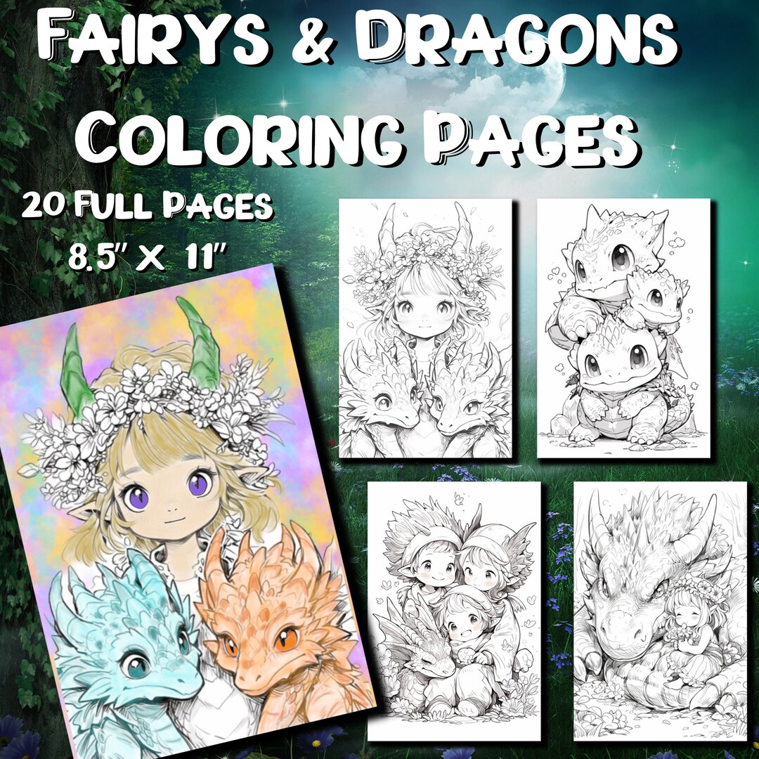 Fairy and Dragon Coloring Pages: Magical Enchanted Adult Coloring Book ...