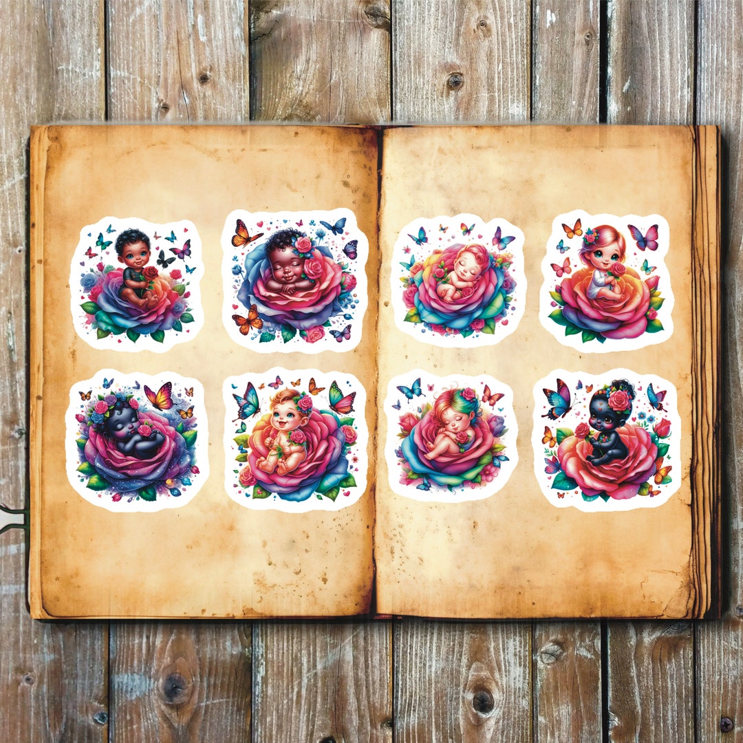 Babies in Rose Stickers, Set of 24 Stickers, Baby Sticker, Rose ...