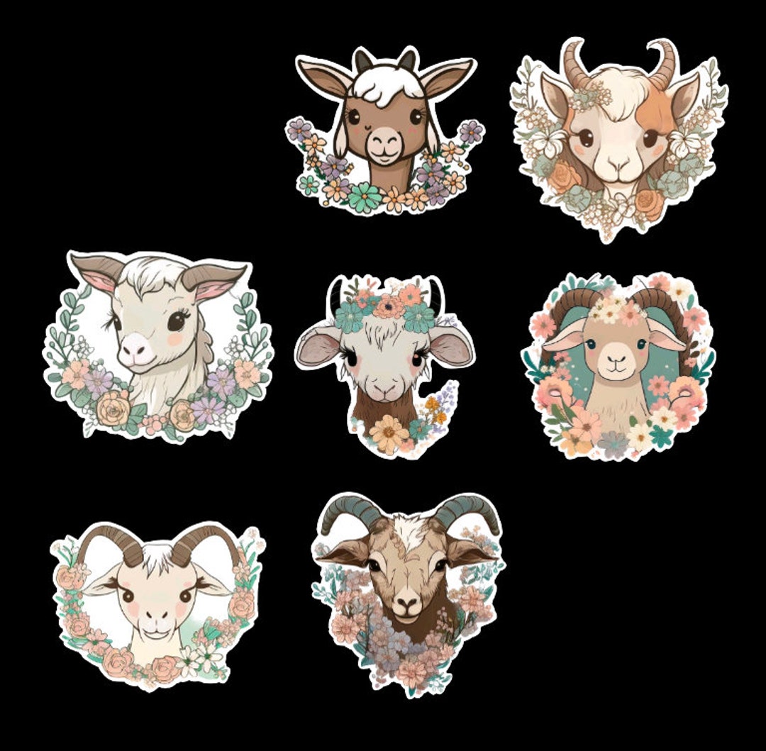 Floral Goat Ram, Set of 21 Sticker, Sticker, Journal Sticker, Die Cut ...