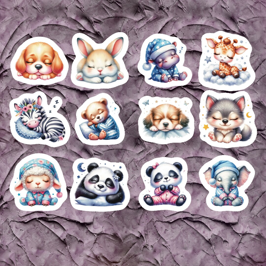 Sleeping Baby Animal Stickers, Set of 24 Stickers, Baby Sticker, Baby ...