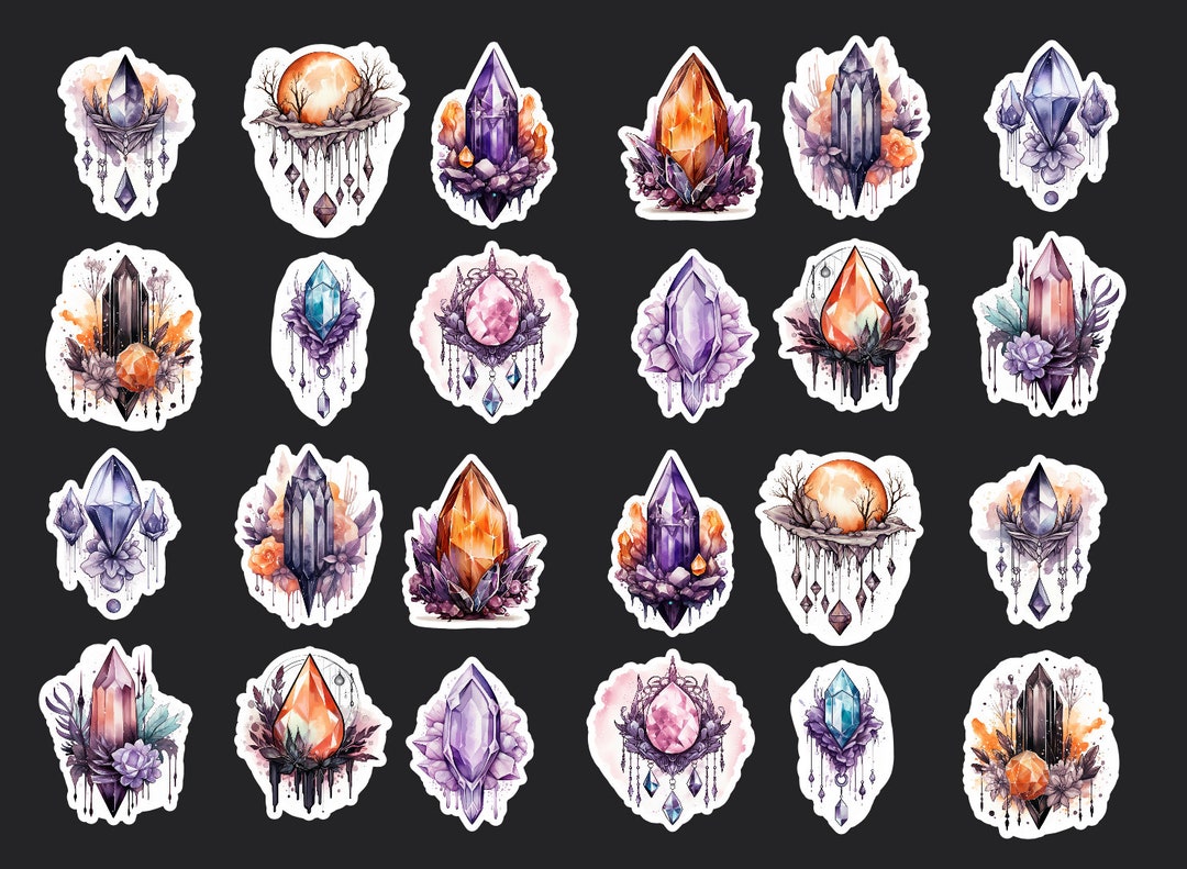 Crystal Stickers, Set 24 Stickers, Sticker, Journal Sticker, Die Cut ...