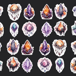 Crystal Stickers, Set 24 Stickers, Sticker, Journal Sticker, Die Cut ...