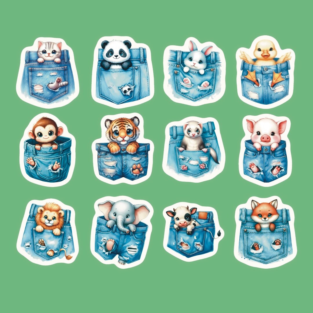 Pocket Animal Stickers, Set of 24 Stickers, Pants Pocket Stickers ...