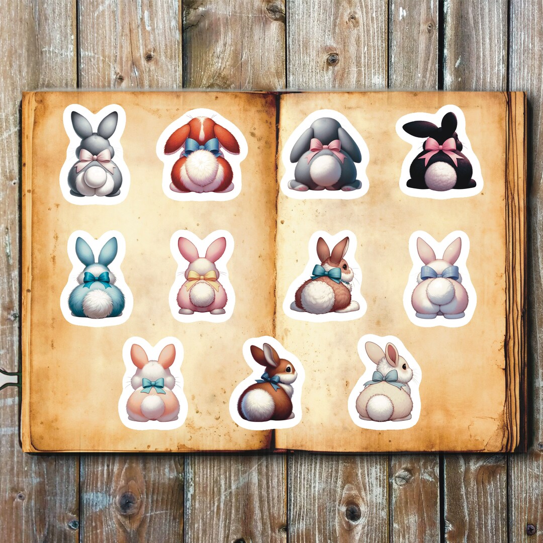 Bunny Tail Stickers, Set of 22 Stickers, Bunnies, Bunny Butt Stickers ...