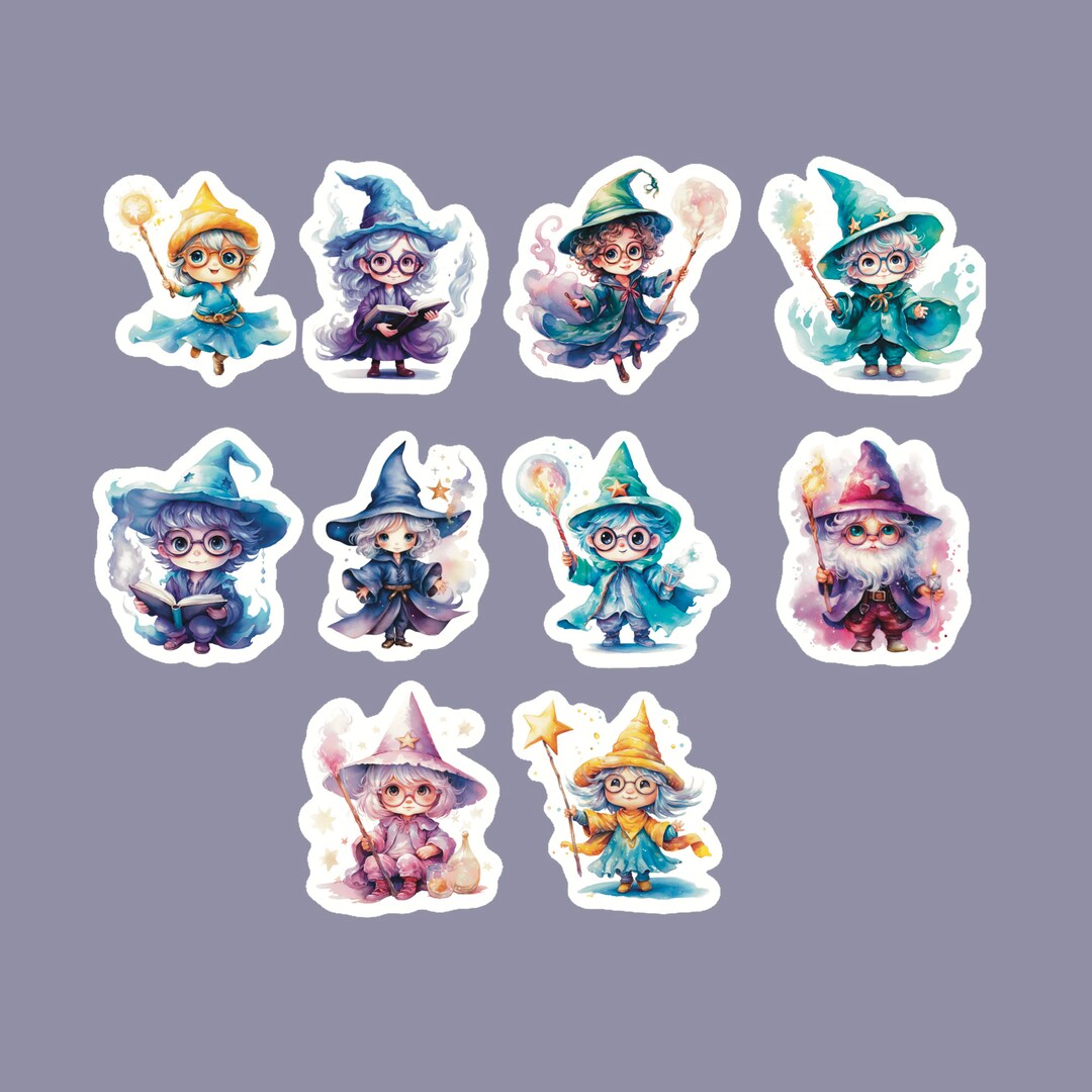 Colorful Witches & Wizard Stickers, Set of 20 Stickers, Witch Stickers ...