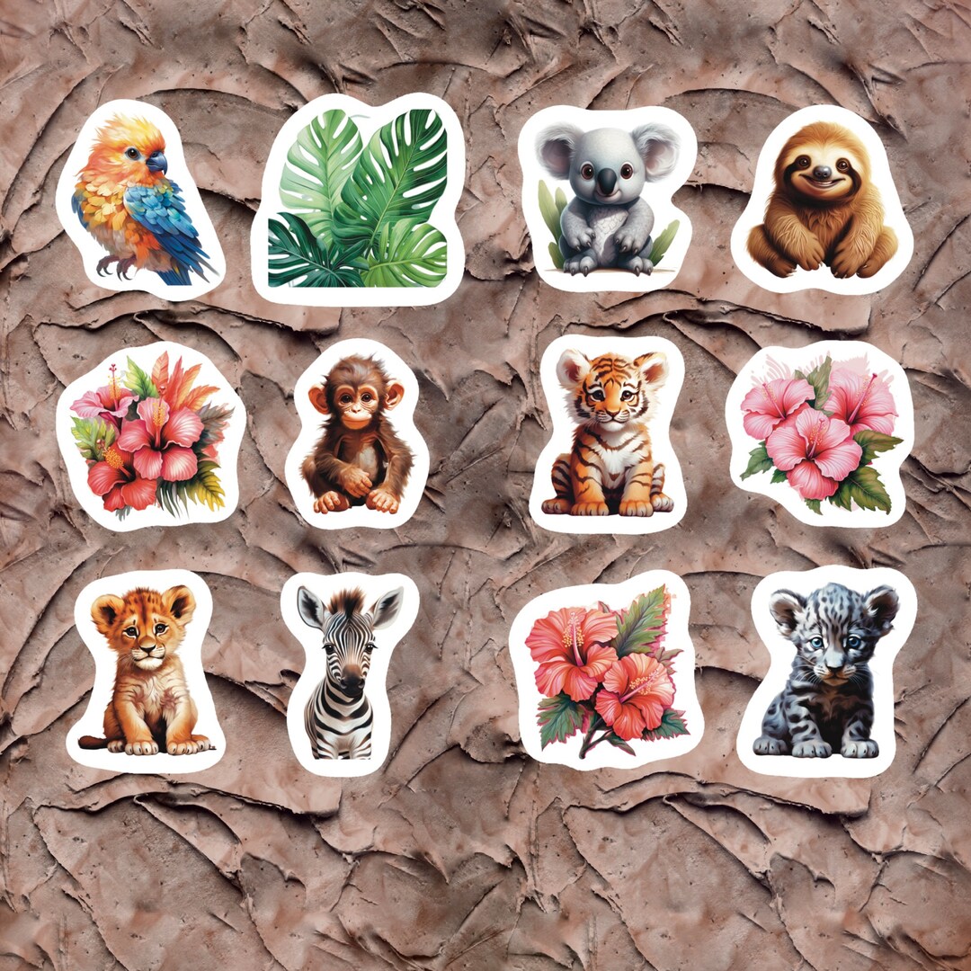 Jungle Animal Stickers, Set of 24 Stickers, Animal Stickers, Jungle ...