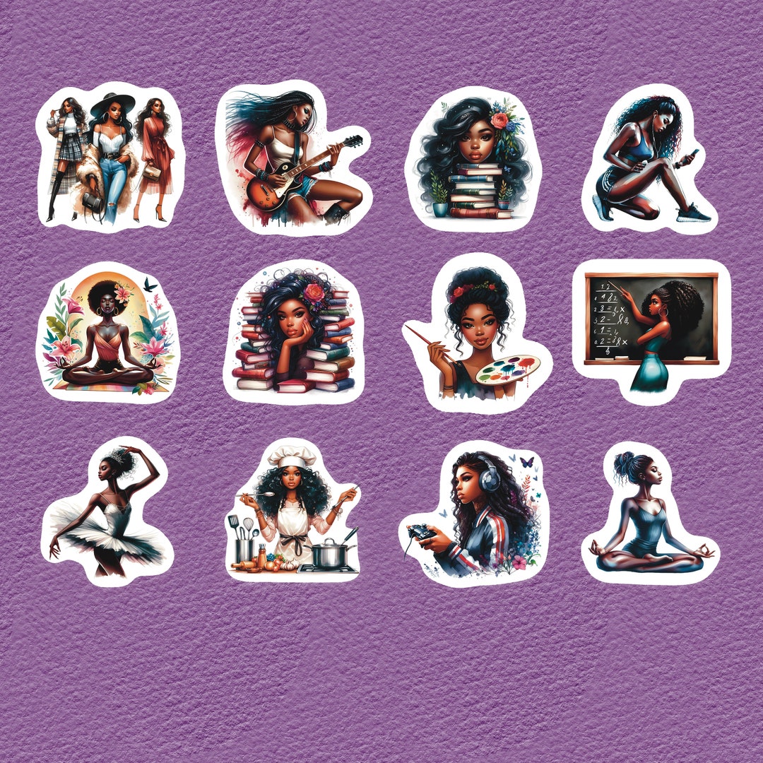 Pretty Black Girls Stickers, Set of 24 Stickers, Black Lady Stickers ...