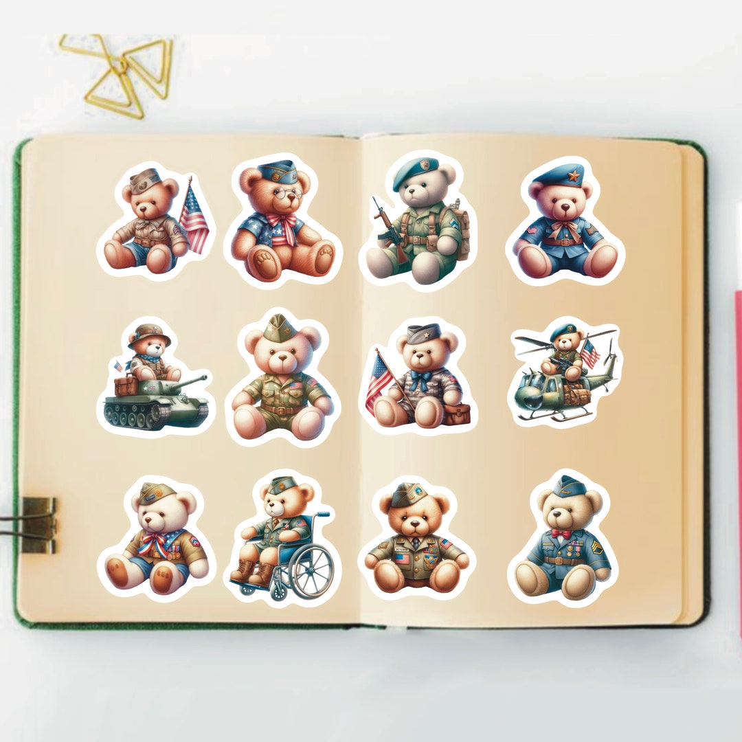 Military Teddy Bear Stickers, Set of 24 Stickers, Army Stickers, Bear ...