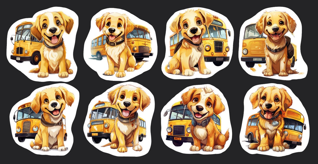Golden Retriever School Bus Dog Stickers, Set of 24 Stickers, Journal ...