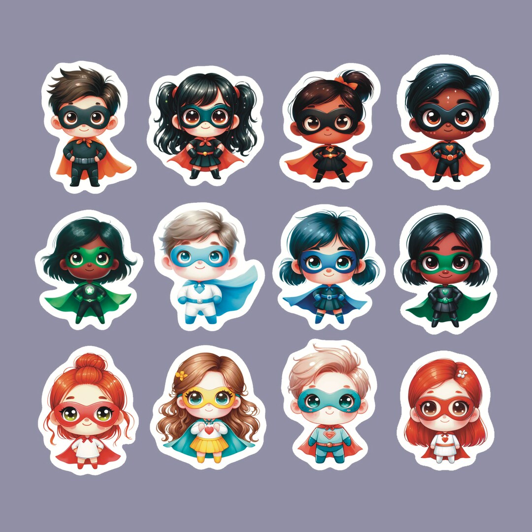 Super Hero Kid Stickers, Set of 24 Stickers, Super Hero Stickers, Kid ...