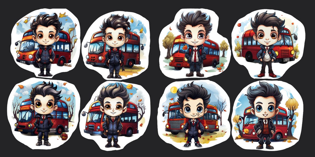 Vampire Boy School Bus Stickers, Set of 24 Stickers, Journal Sticker ...