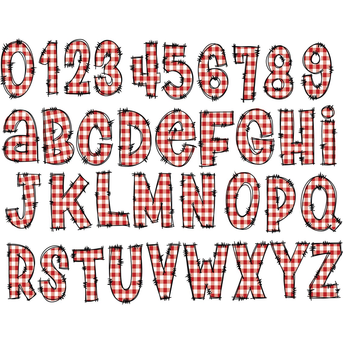 Brick Gingham Doodle Letters PNG With Doodle Outline Plaid - Etsy