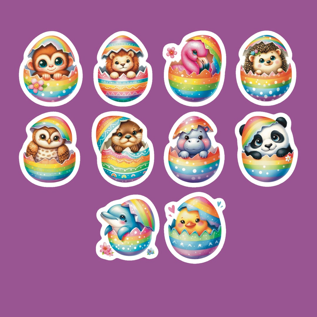 Animals in Easter Egg Stickers, Set of 20 Stickers, Easter Sticker, Animal Sticker, Baby Animal ...