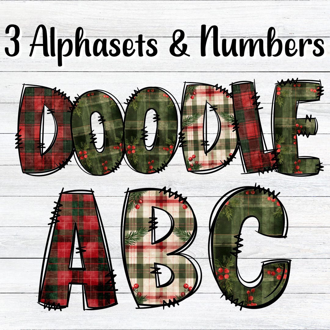 Flannel Christmas Doodle Letters PNG With Doodle Outline, Christmas ...
