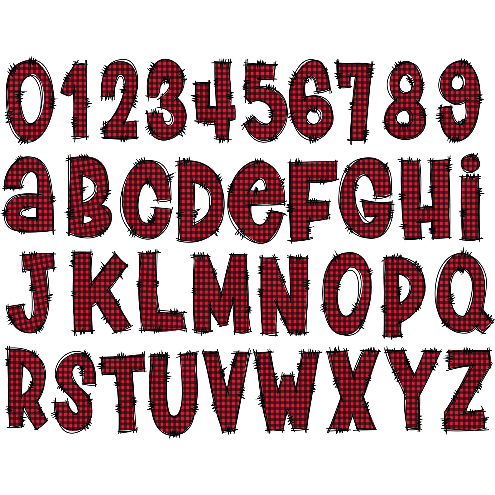 Red Buffalo Plaid Doodle Letters PNG With Doodle Outline - Etsy