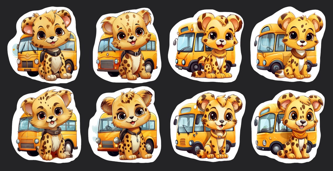 Cheetah School Bus Stickers, Set 24 Stickers, Journal Sticker, Die Cut ...
