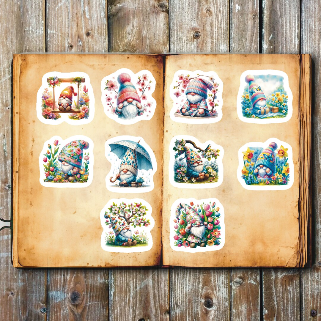 Spring Gnome Stickers, Set of 20 Stickers, Gnome Stickers, Spring ...