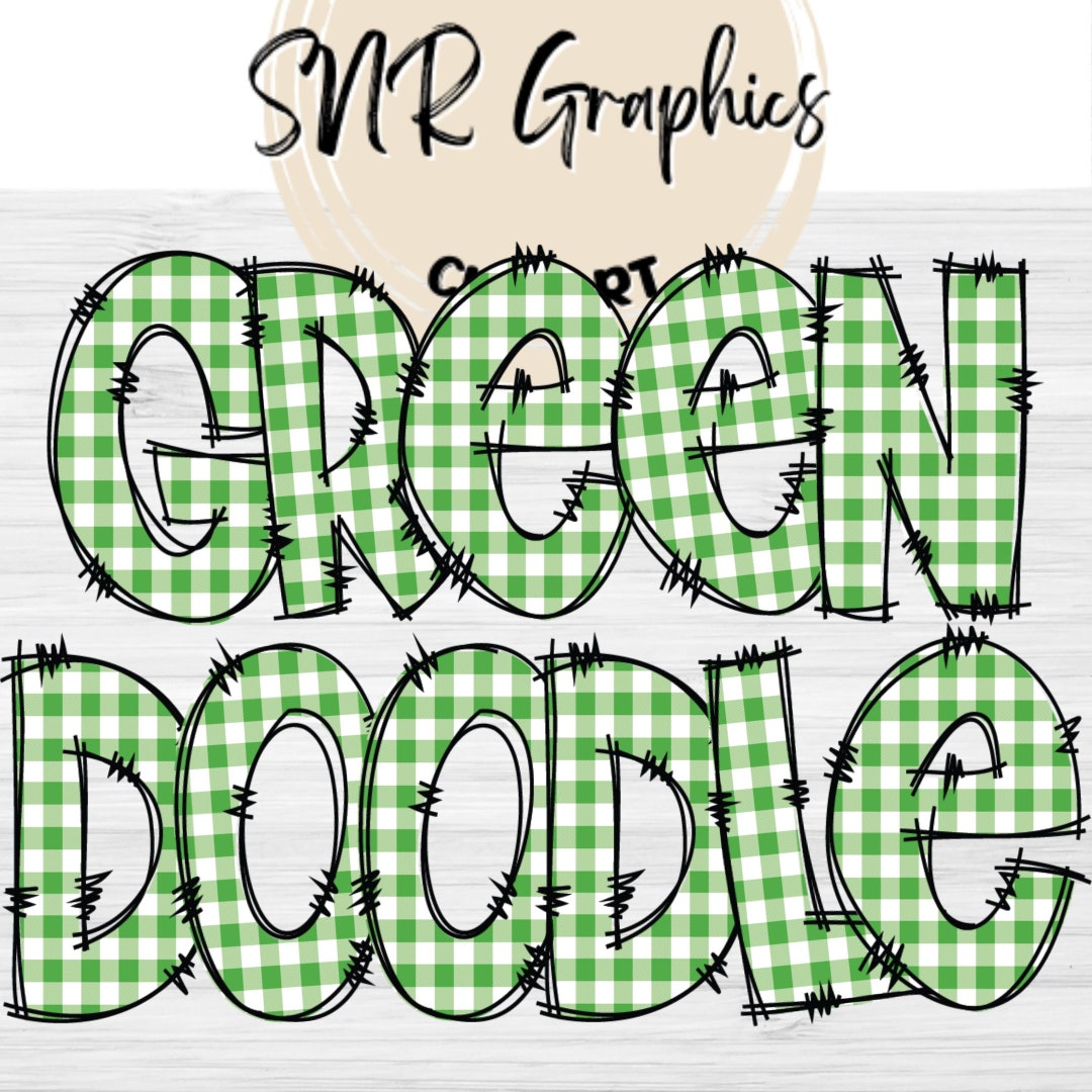 Green Gingham Doodle Letters PNG With Doodle Outline, Plaid Clipart ...