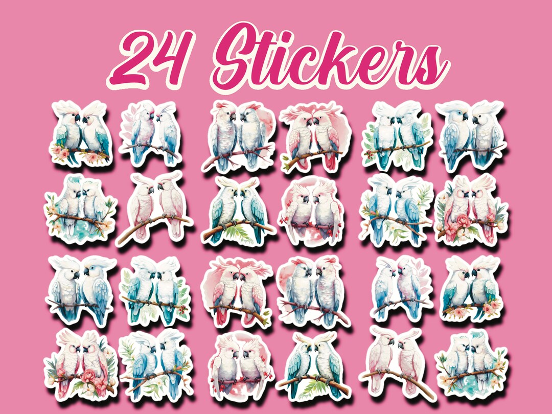 Cockatoo Stickers, Set of 24 Stickers, Love Stickers, Couple Sticker ...