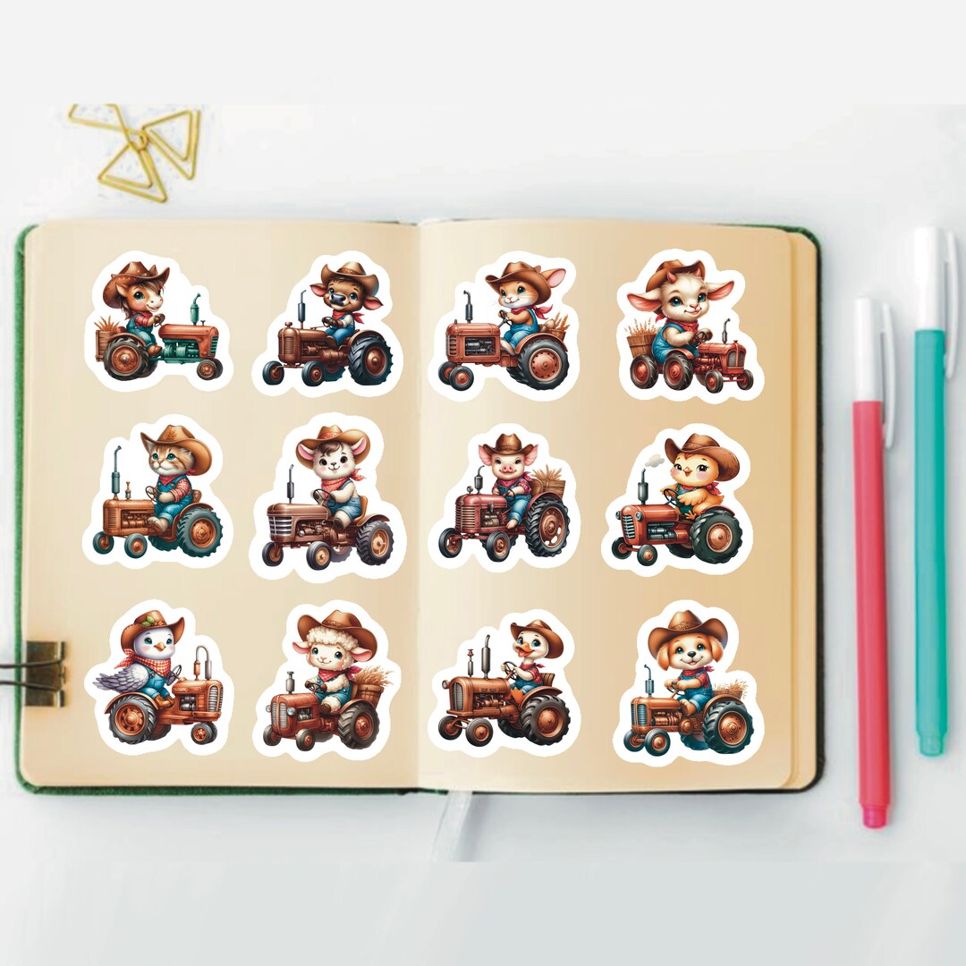 Animals on Tractor Stickers, Set of 24 Stickers, Baby Animal Sticker ...