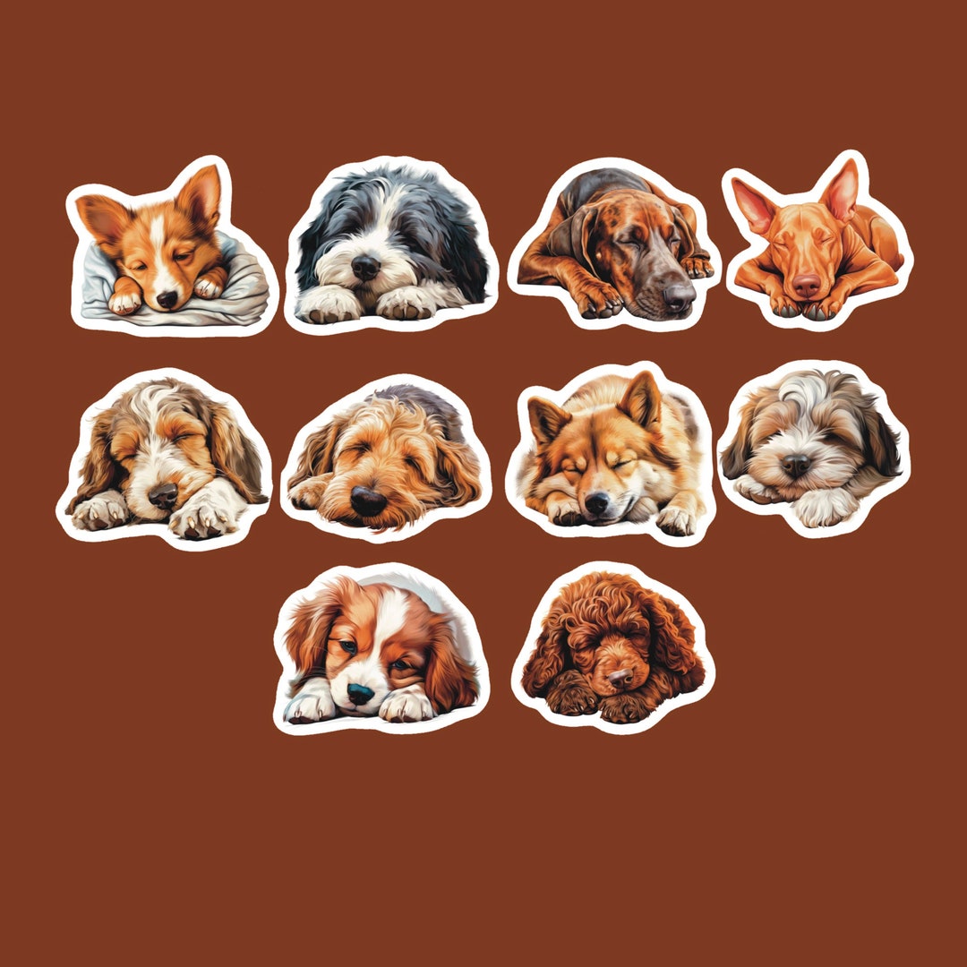 Sleeping Dog Stickers, Set of 20 Stickers, Dog Stickers, Sleeping ...