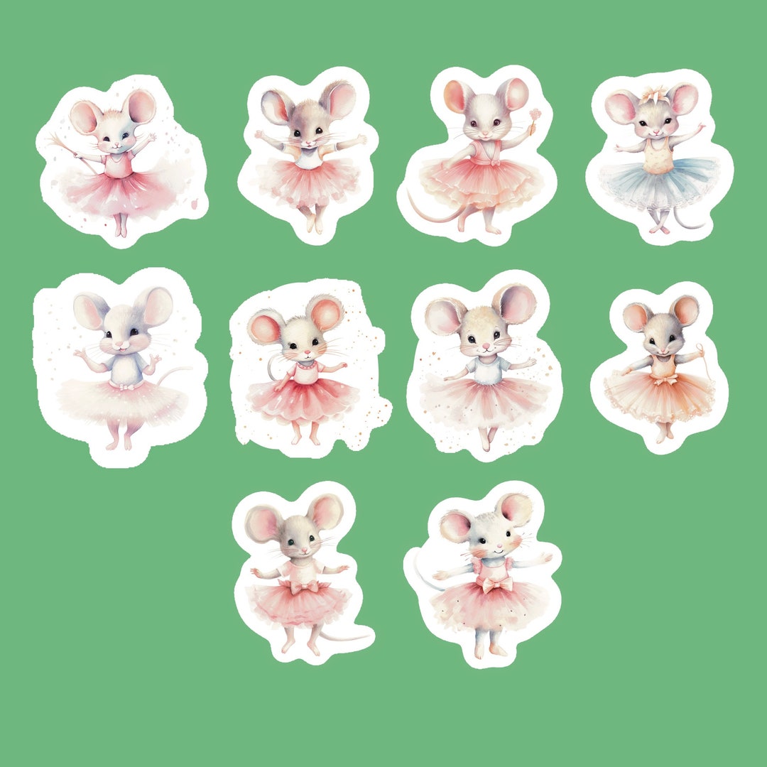 Ballerina Mouse Stickers, Set of 20 Stickers, Ballerina Stickers, Pink ...