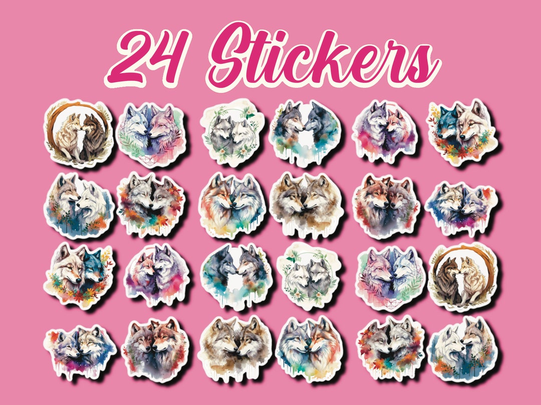 Wolf Stickers, Set of 24 Stickers, Love Stickers, Couple Sticker ...