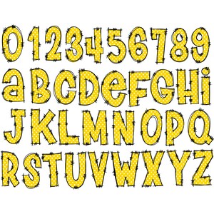 Yellow Polka Dot Doodle Letters PNG With Doodle Outline, Swiss Dot ...