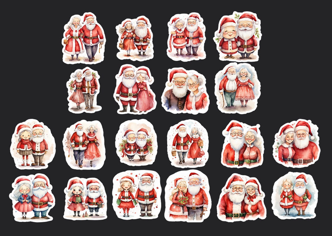 Mr. and Mrs. Claus Stickers, Set 20 Stickers, Christmas Stickers ...