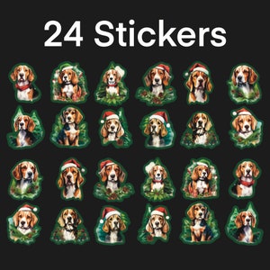 Beagle Christmas Stickers, Set of 24 Stickers, Christmas Stickers, Dog ...