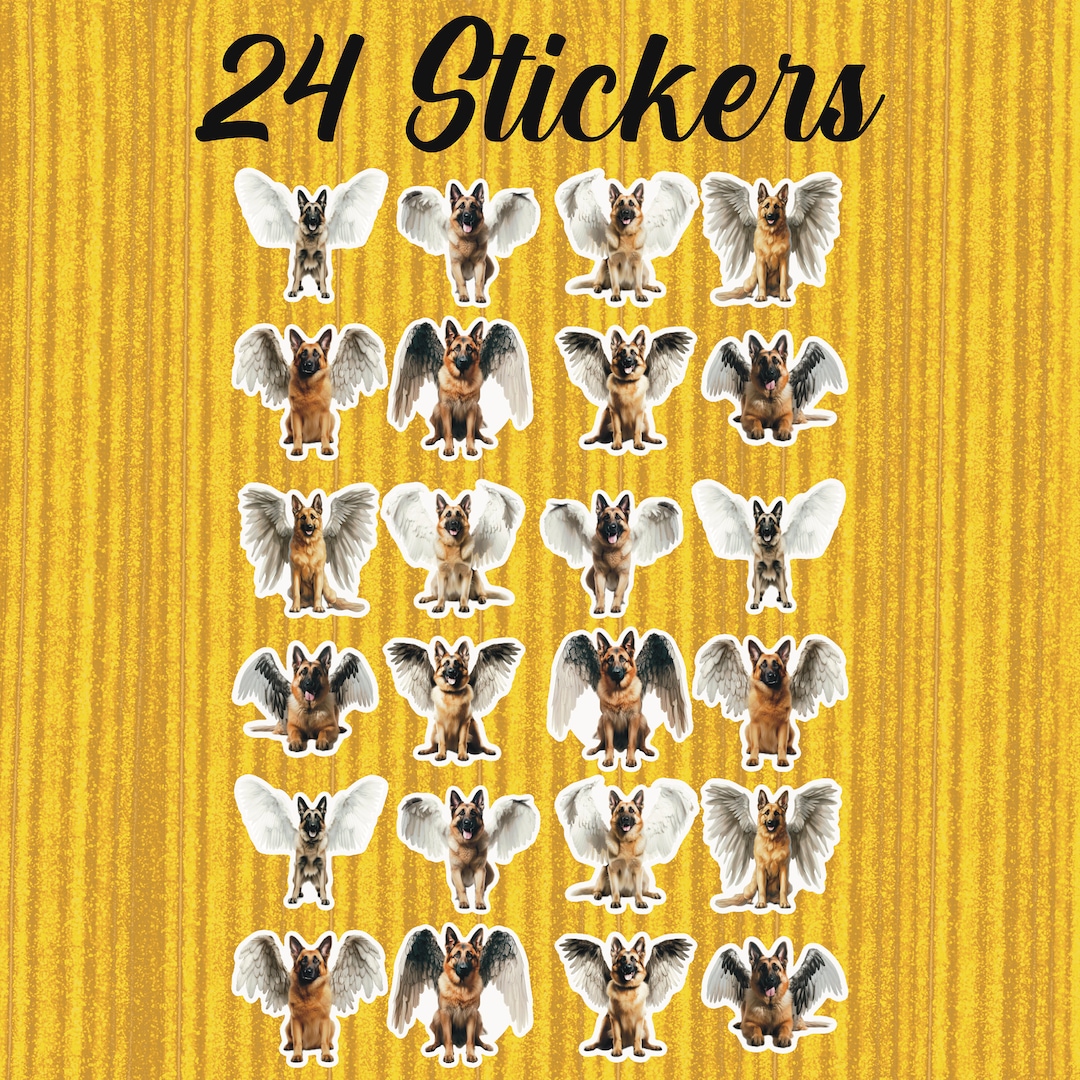 German Shepherd Angel Stickers, Set 24 Stickers, Heaven Stickers, K9 ...