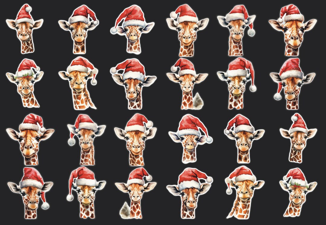 Giraffe Stickers, Set 24 Stickers, Christmas Stickers, Journal Sticker ...