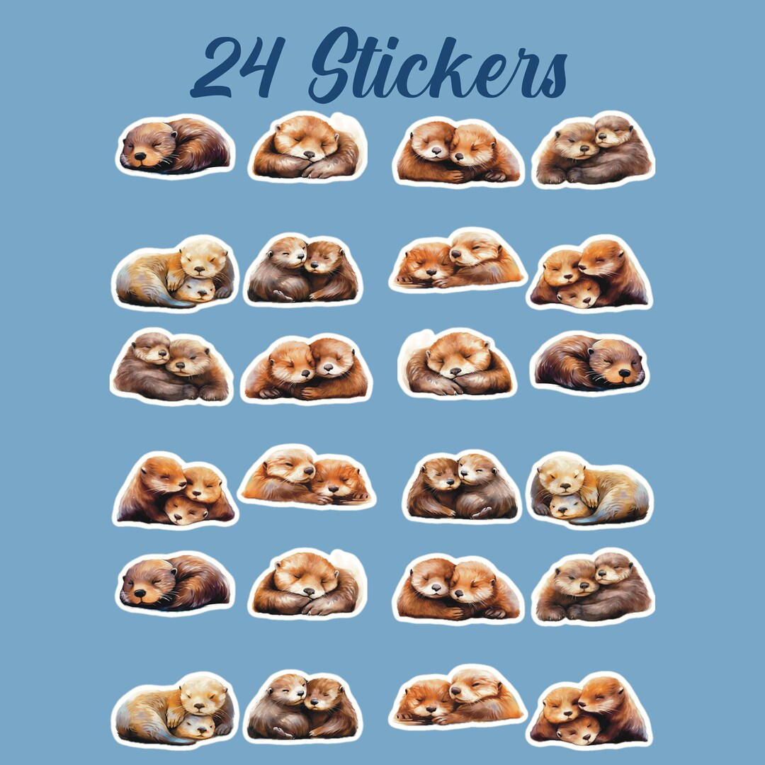 Otter Stickers, Set of 24 Stickers, Sleeping Sticker, Sleeping Otter ...