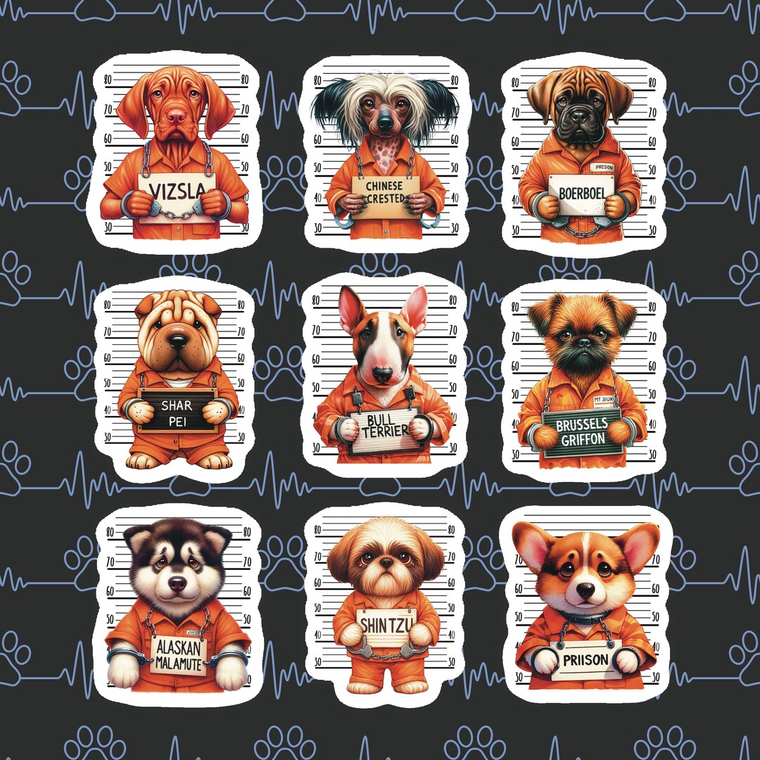 Dogs in Jail Stickers, Set of 18 Stickers, Crime Stickers, Dog Sticker ...