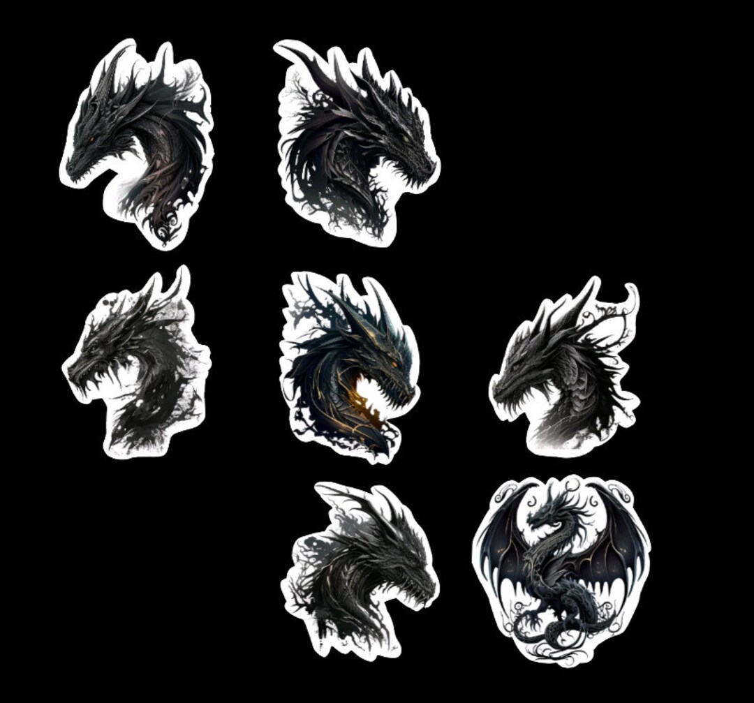 Black Dragon Stickers, Set of 21 Stickers, Sticker, Journal Sticker ...