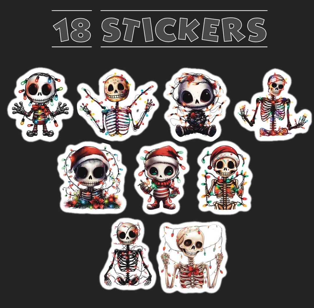 Skeleton Stickers, Set of 18 Stickers, Christmas Stickers, Creepy ...