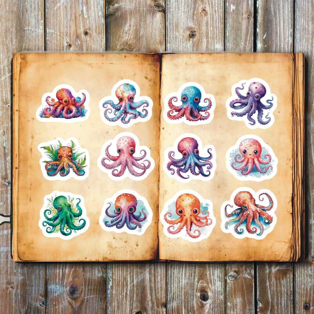 Octopus Stickers, Set of 24 Stickers, Colorful Octopus Stickers, Multi ...