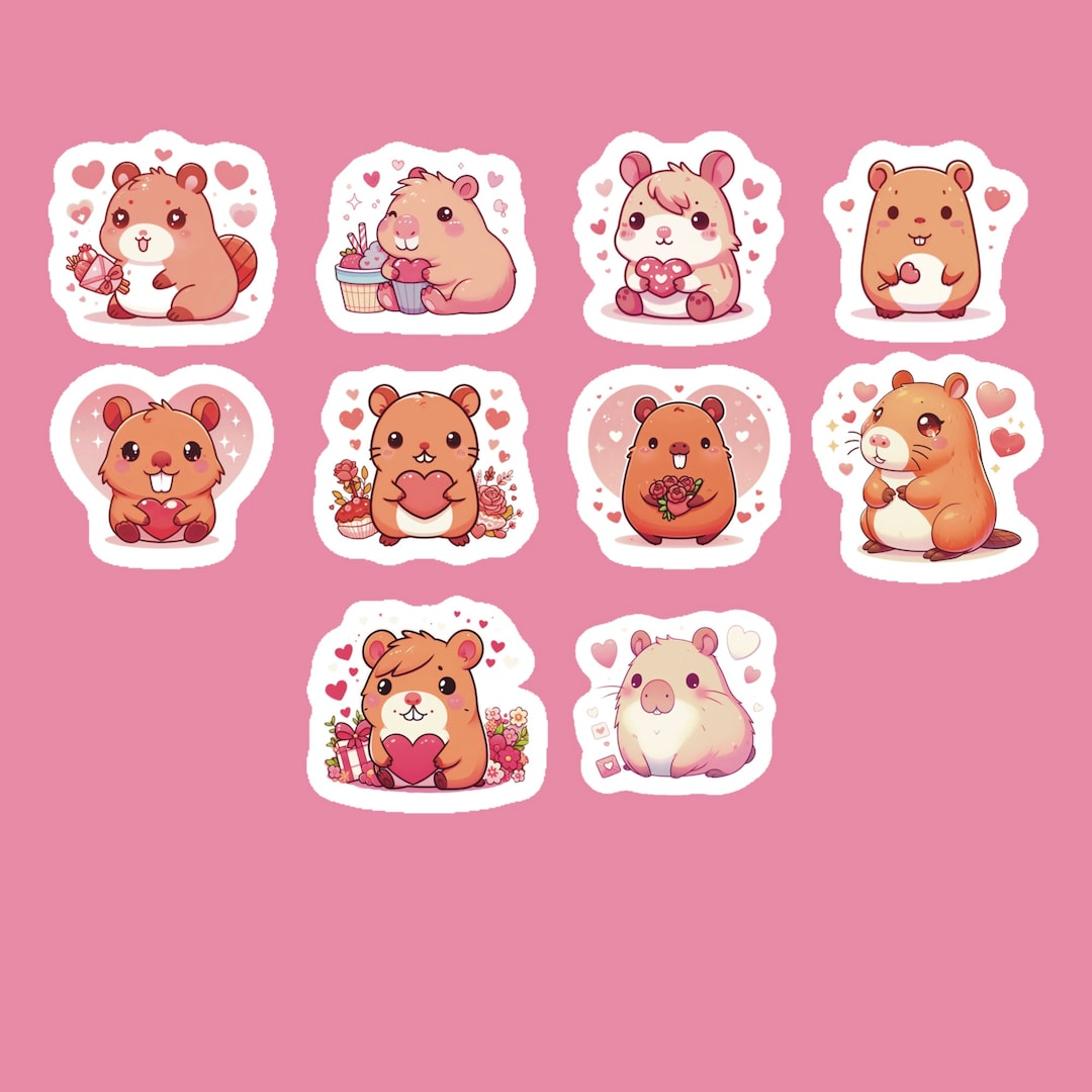 Kawaii Hamster Stickers, Set of 20 Stickers, Love Stickers, Valentine ...