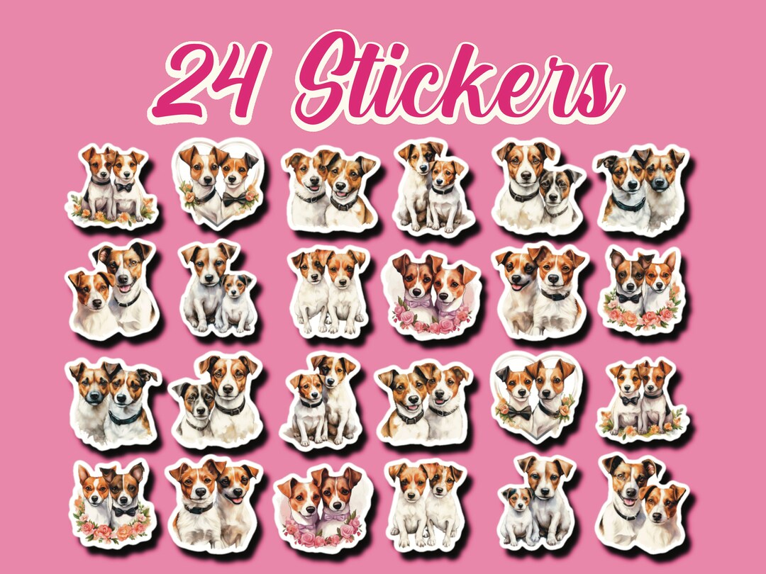 Jack Russell Terrier Stickers, Set 24 Stickers, Love Stickers, Couple ...