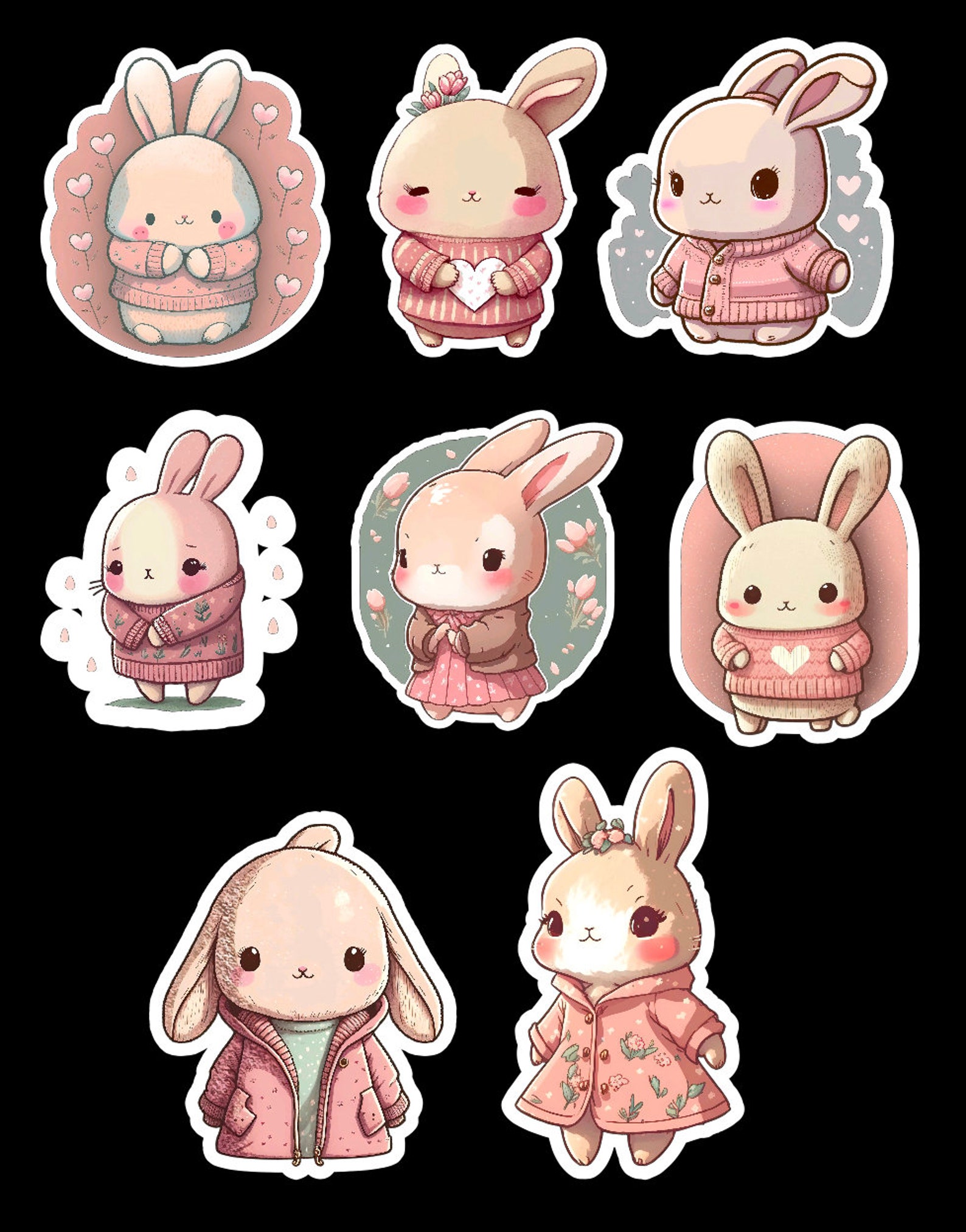 Chibi Bunny Set of 24 Stickers Sticker Journal Sticker - Etsy