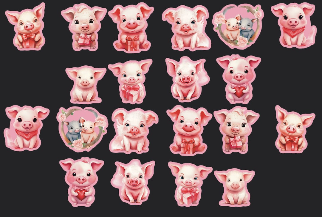 Pig Stickers, Set of 20 Stickers, Valentine Sticker, Love Stickers ...