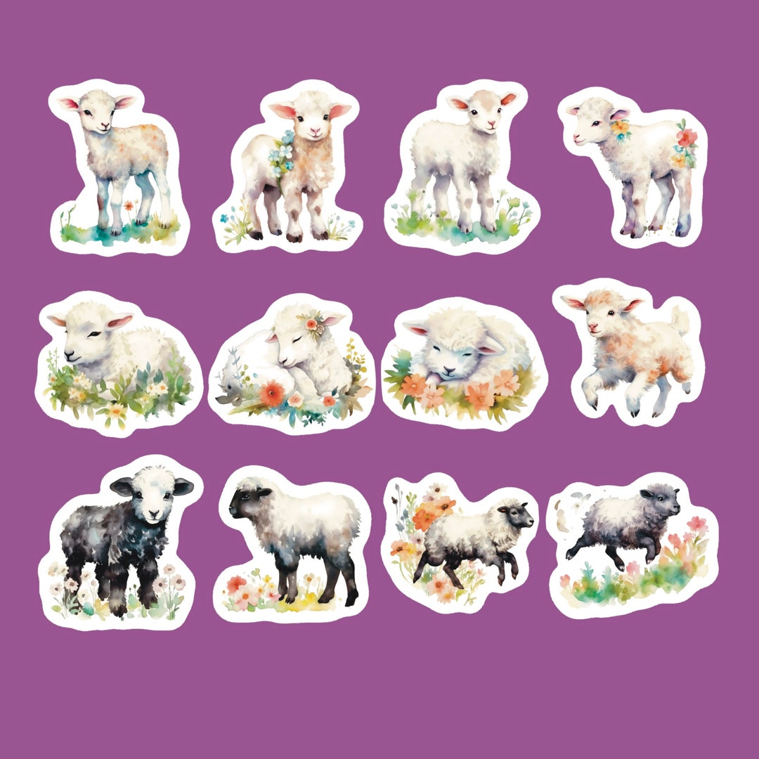 Watercolor Lamb Stickers, Set of 24 Stickers, Easter Sticker ...