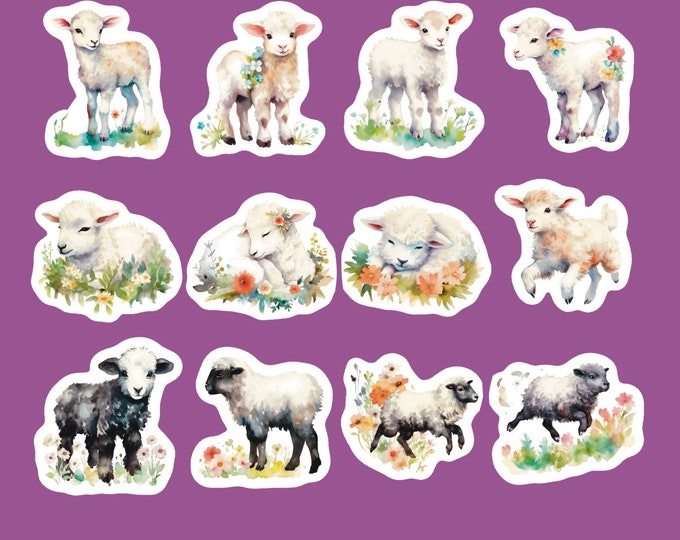 Little Lamb Sticker, Sunflower Lamb Sticker, Farm Sheep Sticker, Kawaii ...