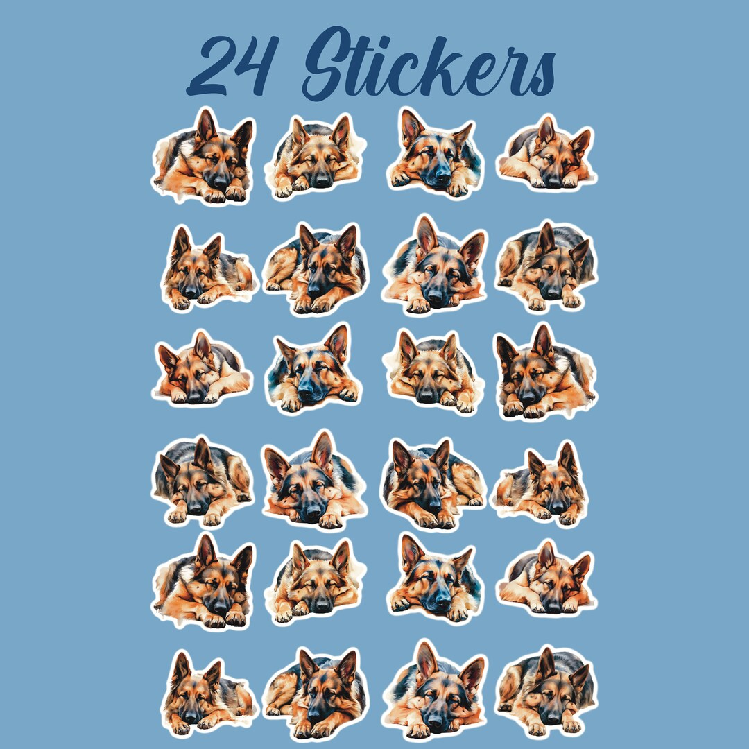 German Shepherd Stickers, Set 24 Stickers, Sleeping Sticker, Dog ...