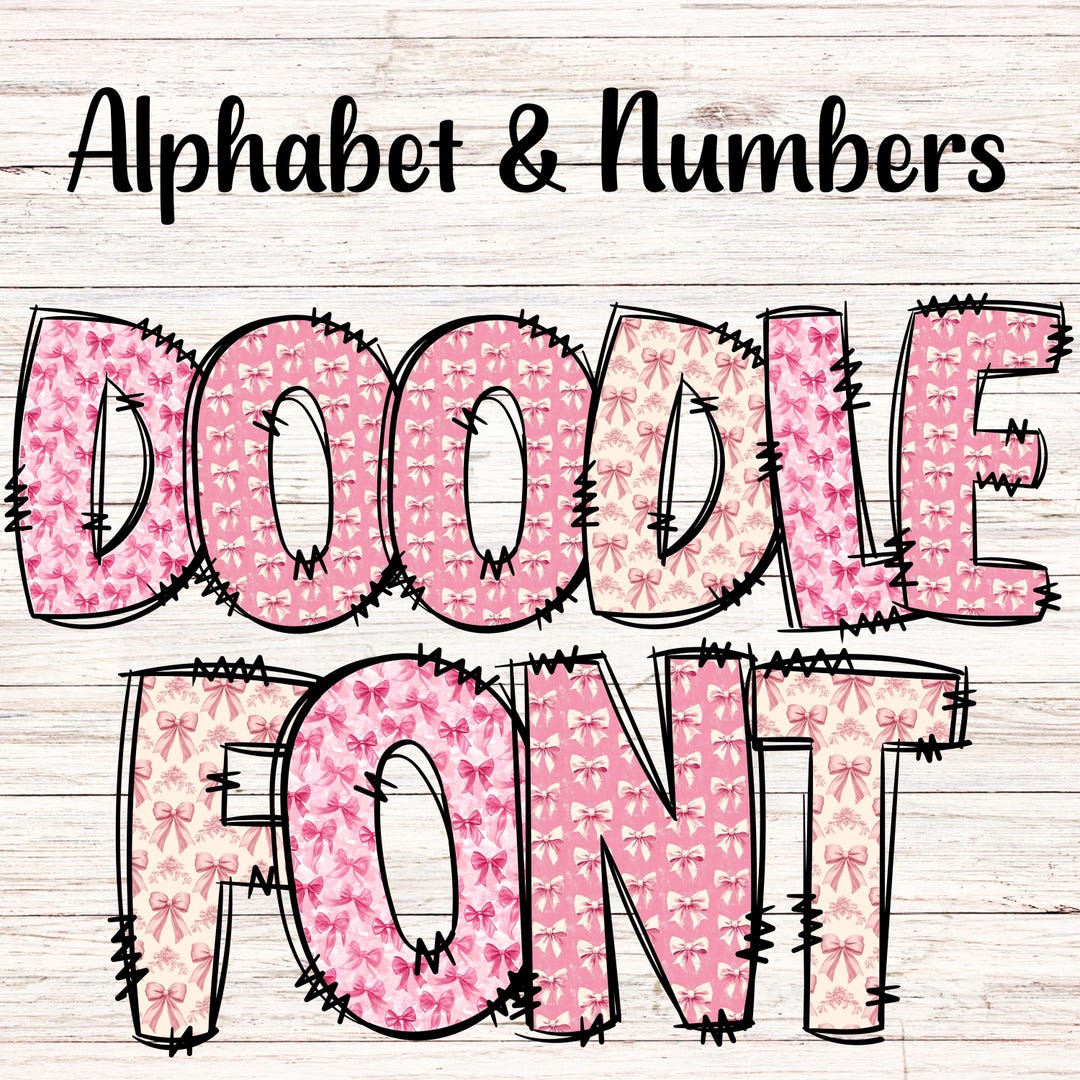 Coquette Doodle Letters PNG With Doodle Outline, Bows Clipart Alphabet ...