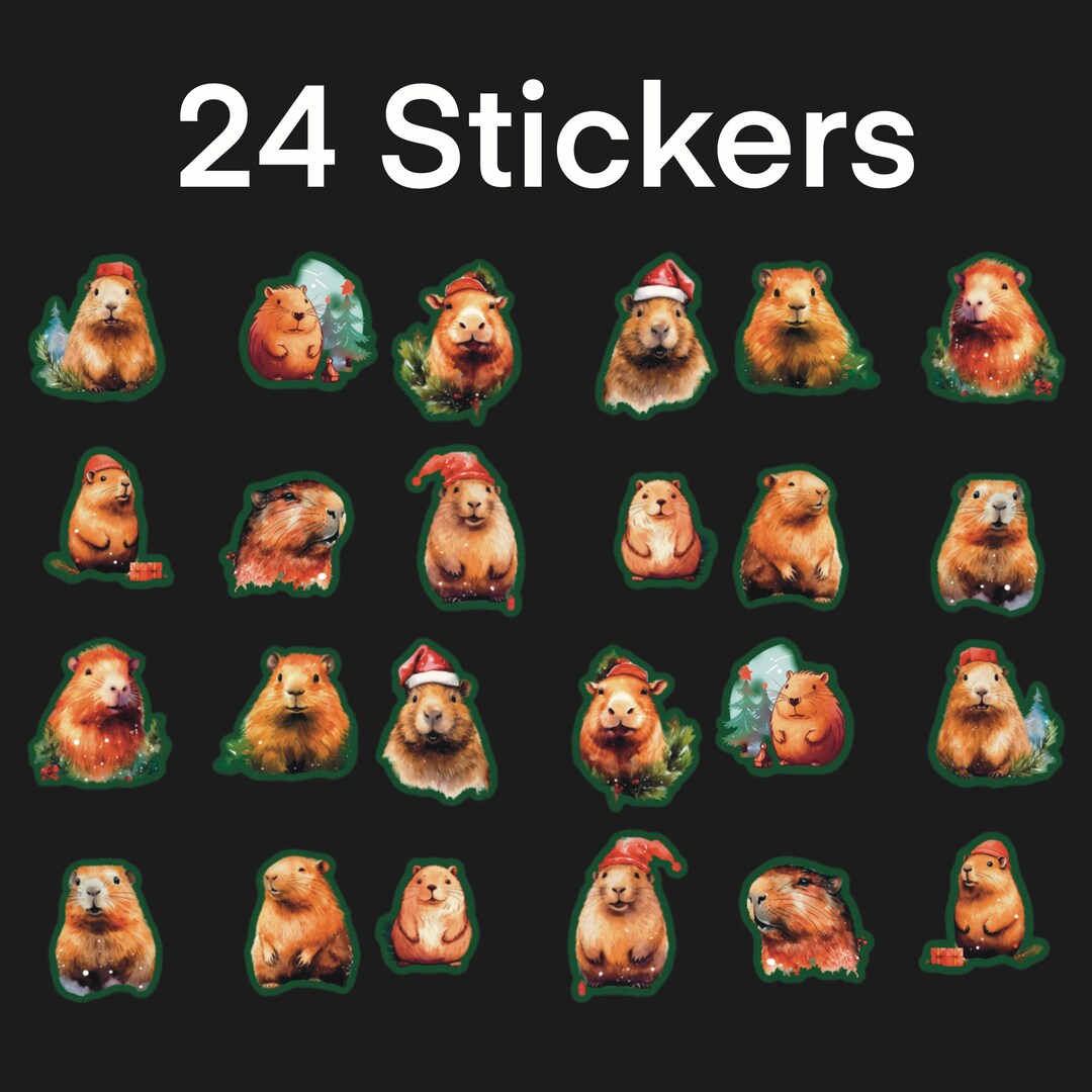 Capybara Christmas Stickers, Set of 24 Stickers, Christmas Stickers ...