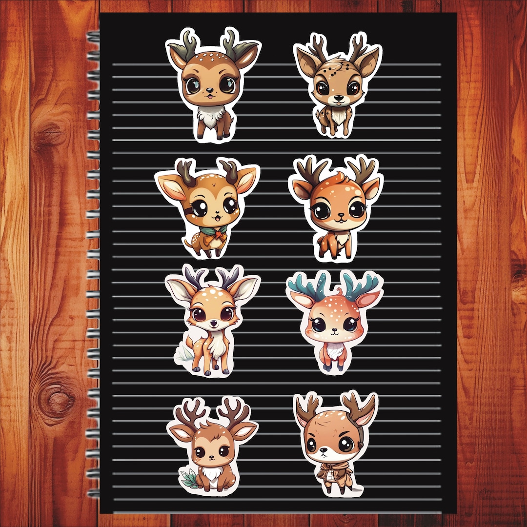 Kawaii Reindeer Set of 24 Stickers, Sticker, Journal Sticker, Die Cut ...