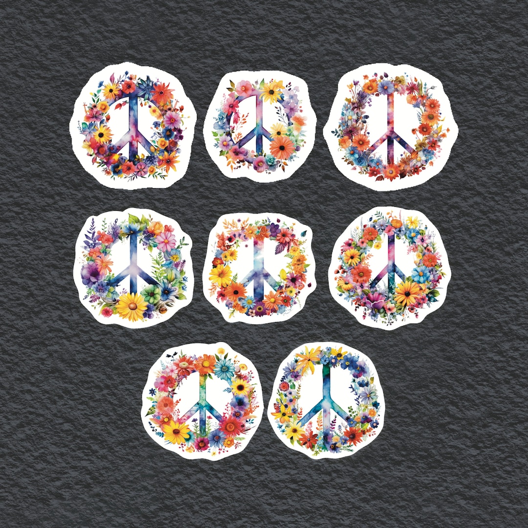 Floral Peace Sign Stickers, Set of 24 Stickers, Floral Stickers, Peace ...